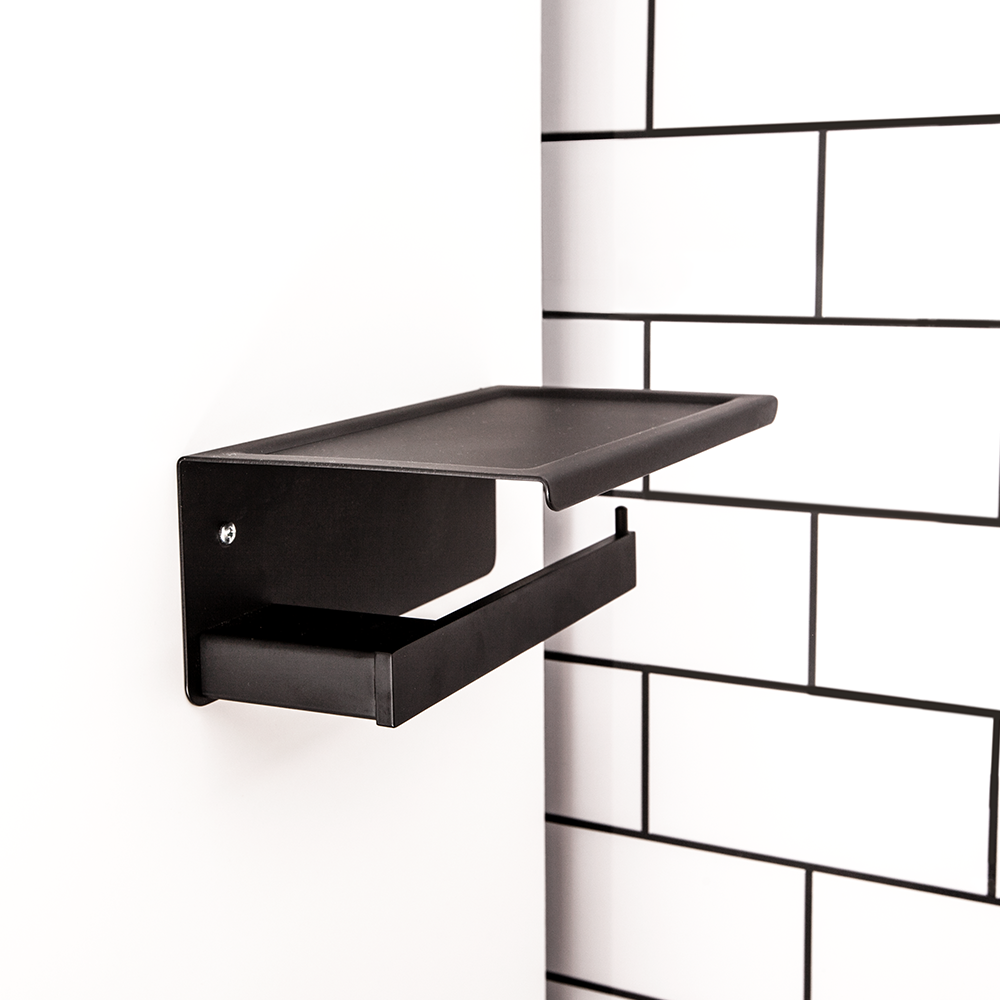Balneo Toilet Roll Holder With Shelf (Matt Black) - Nikpol