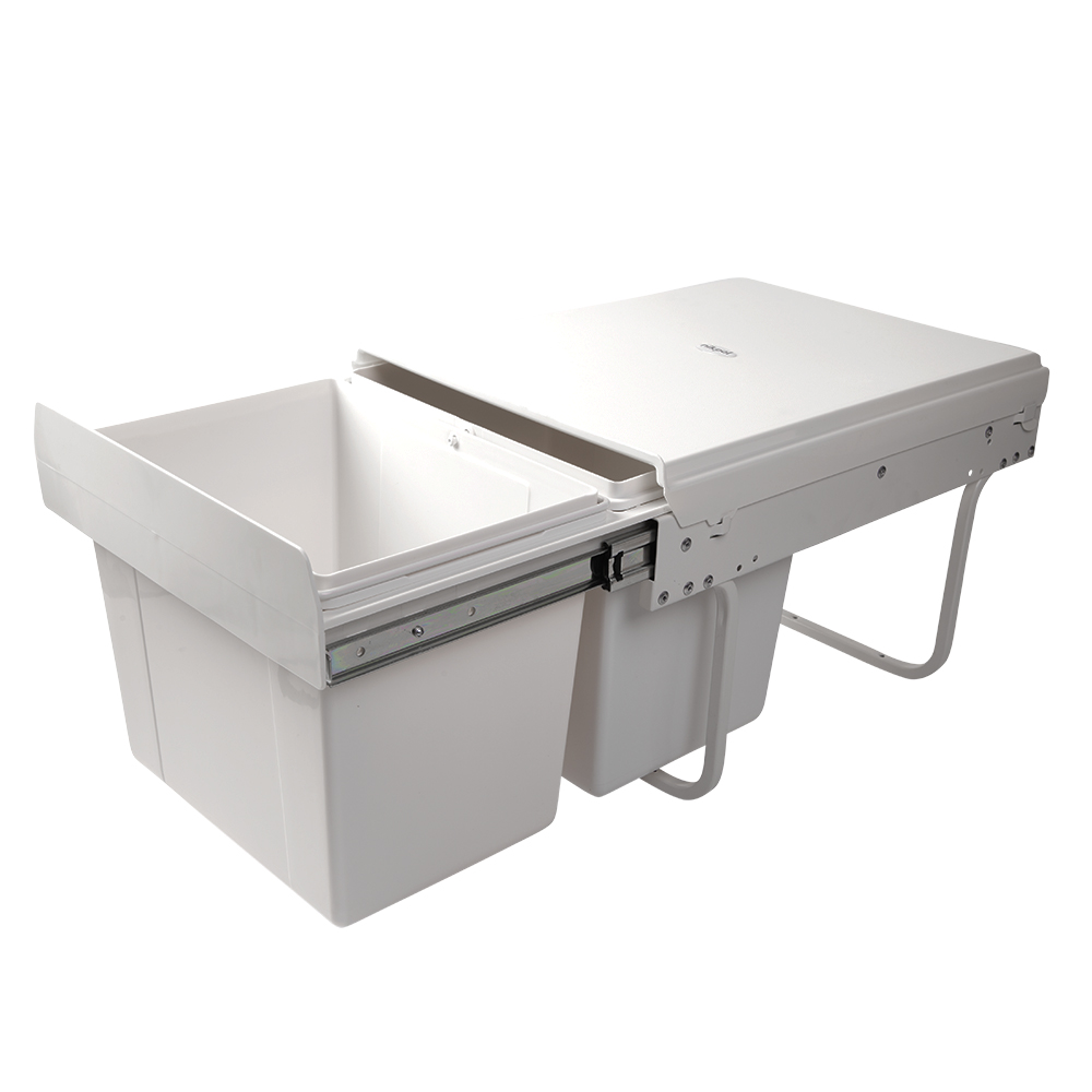 Slide Out Twin Waste Bin, Self Closing, 2 X 15 Litre (White) - Nikpol
