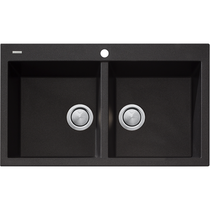 Santorini Double Bowl Sink (Black, With Tap Hole) - Nikpol
