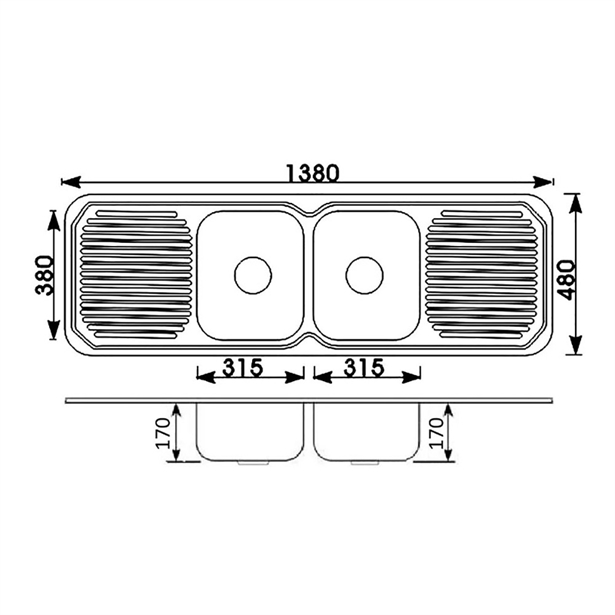 Squareline Double Bowl / Double Drainer Sink - Nikpol