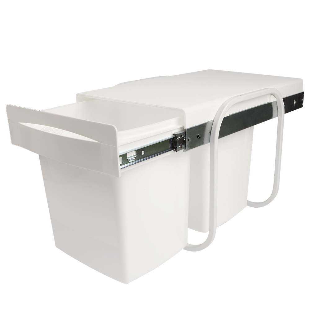 Slide Out Twin Waste Bin, Separation System, 30 Litre (White) - Nikpol