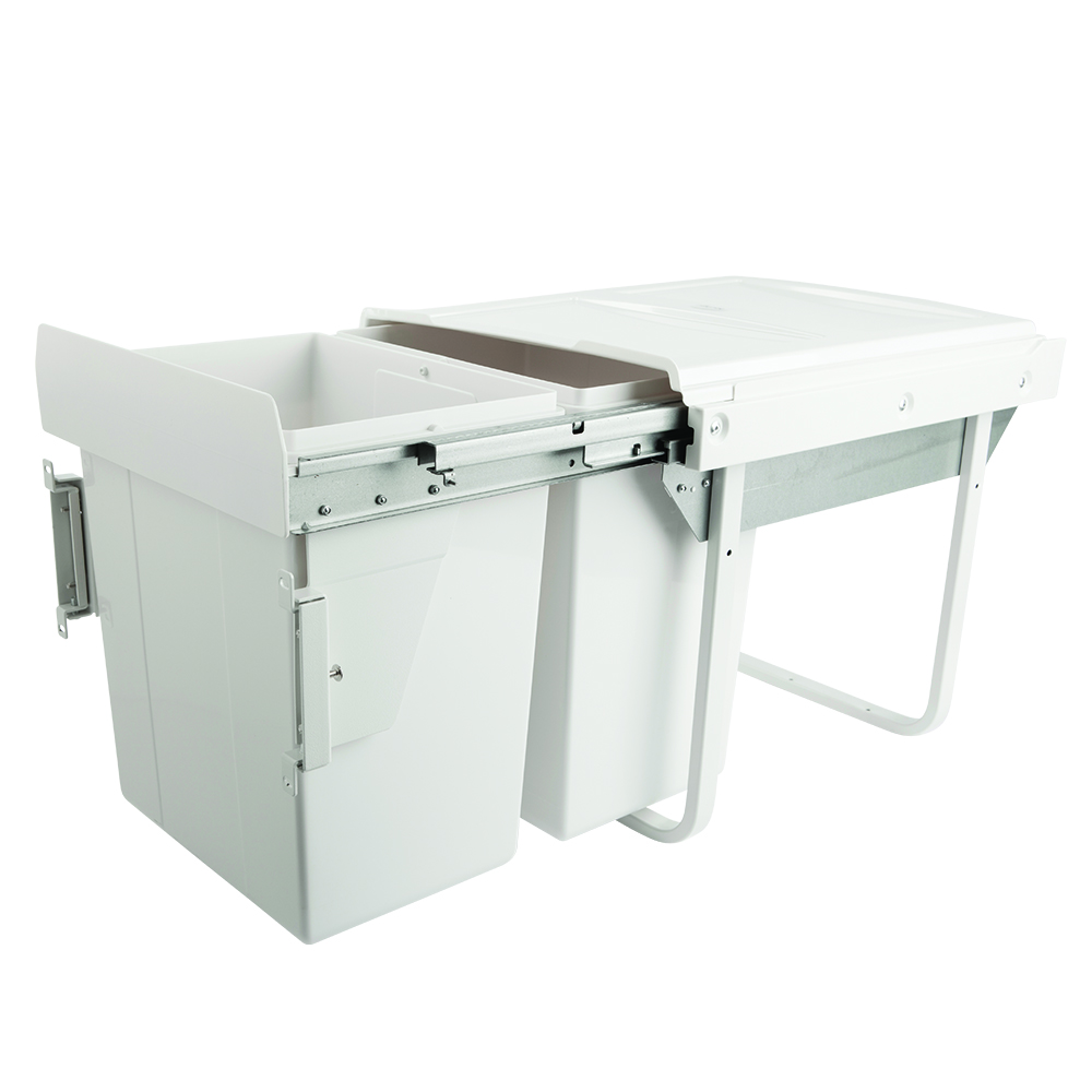 Slide Out Twin Waste Bin, Door Mount, Soft Close, 2 X 20 Litre (White ...