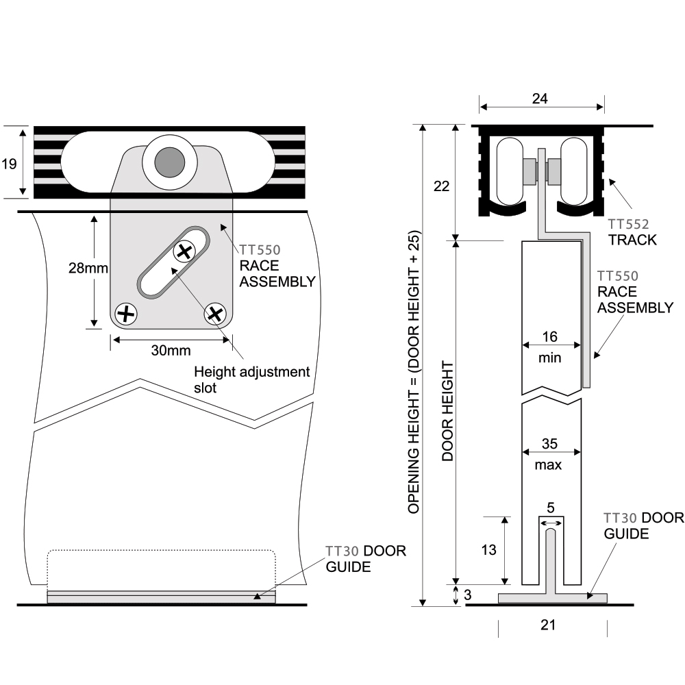 Tudor | Sliding Door Track System | Cupboard Doors | 20Kg Per Door - Nikpol